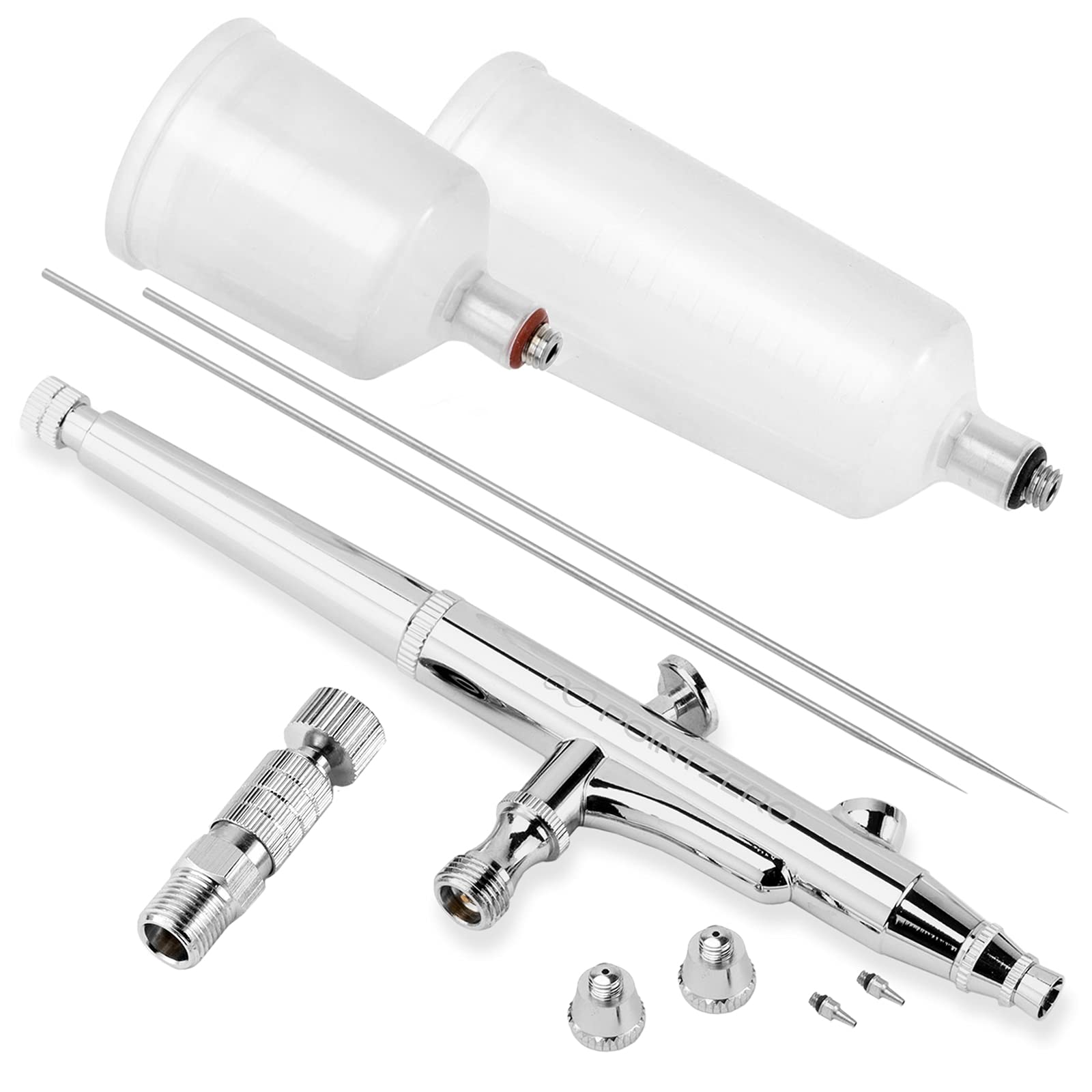 PointZero Dual Action Gravity-Feed 20cc and 40cc Airbrush Set with 3 Nozzle Sets (0.2, 0.3, & 0.5mm Needles Fluid Tips and Air Caps)