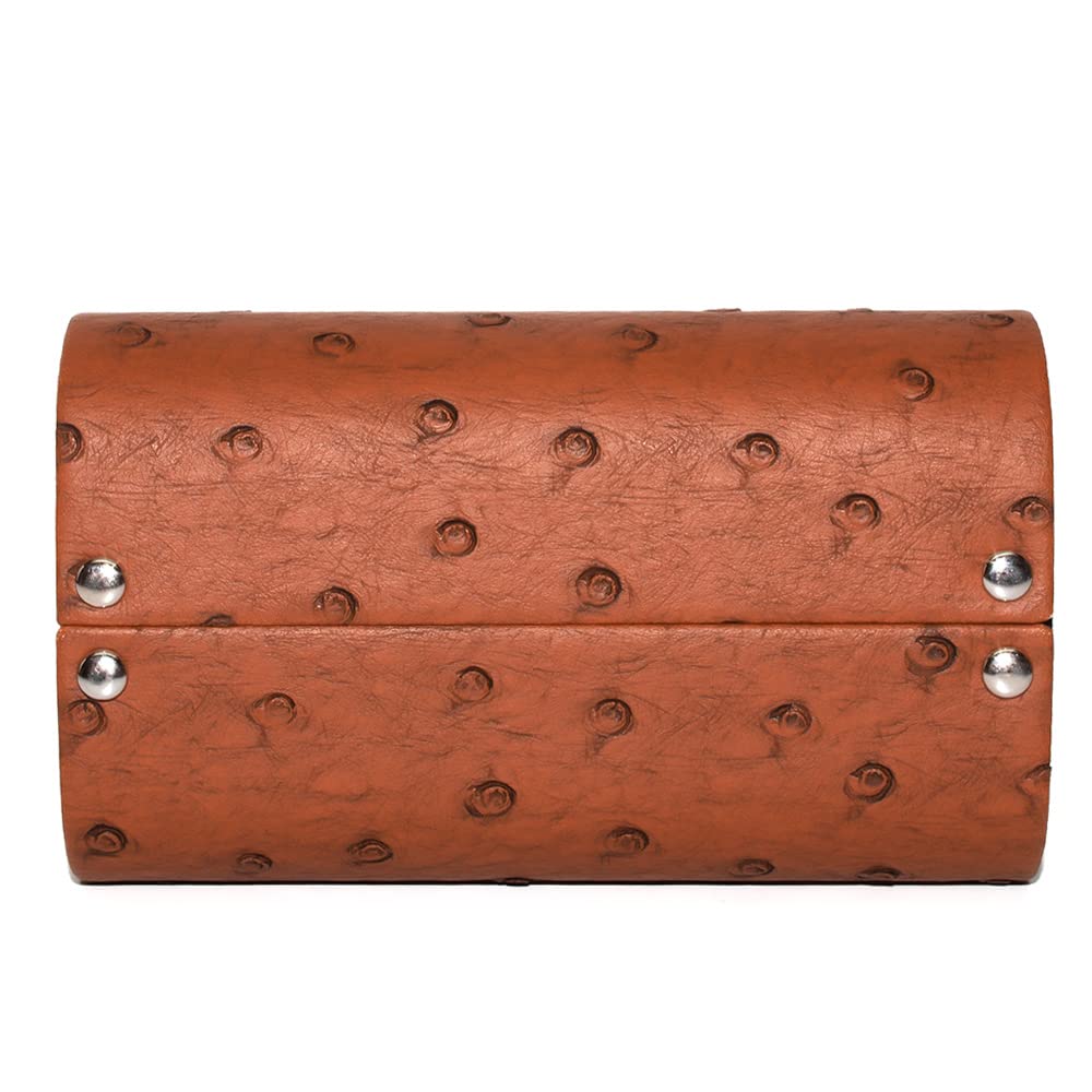 Calabria Desktop Eye Glasses Holder Soft Lining Weighted Base Brown Mens Womens Eyeglasses Stand Case Nightstands PU Leather
