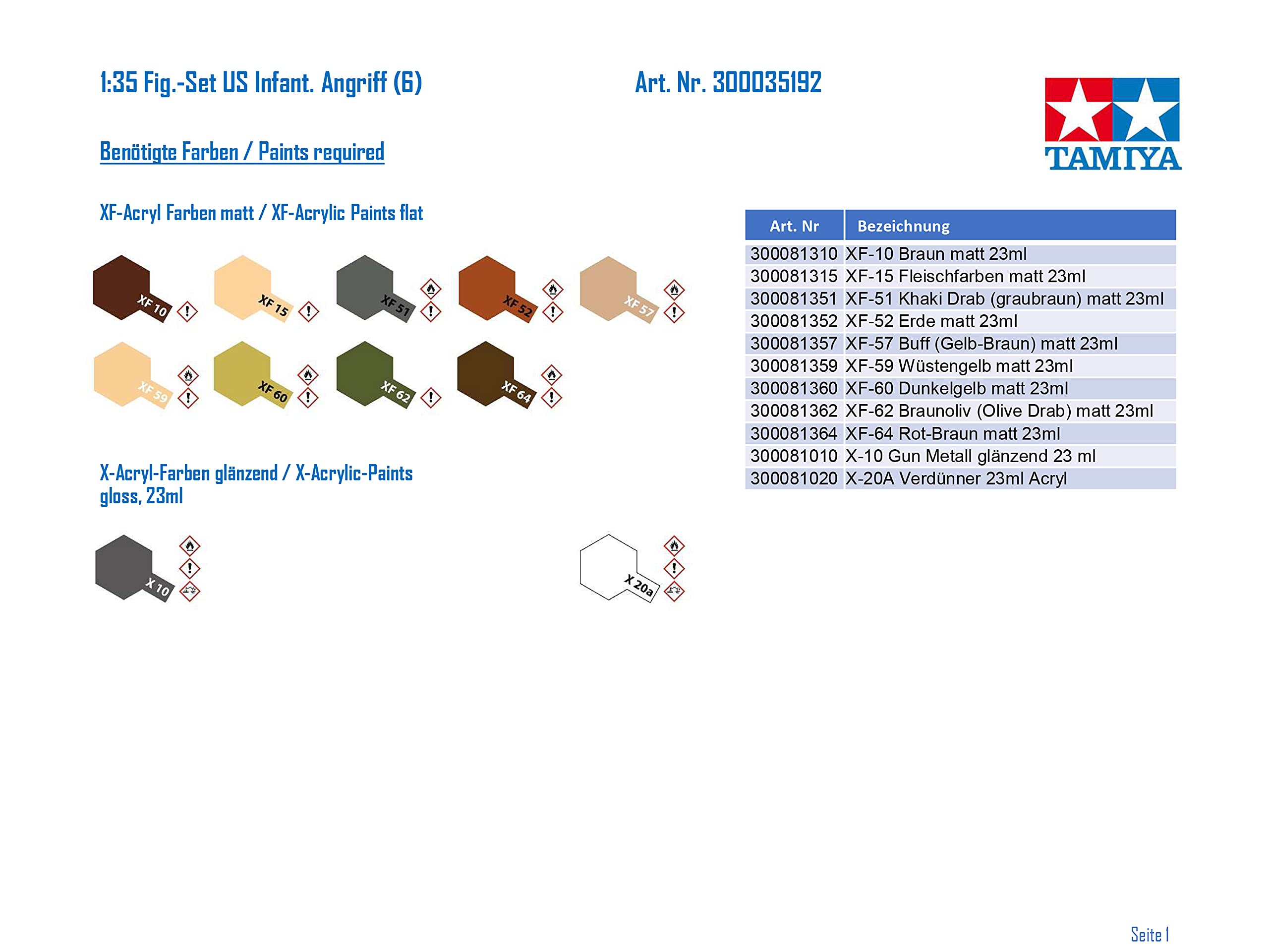 Tamiya 35192 β WWII US Infantry Attack Figurines 1:35 β Set of 6
