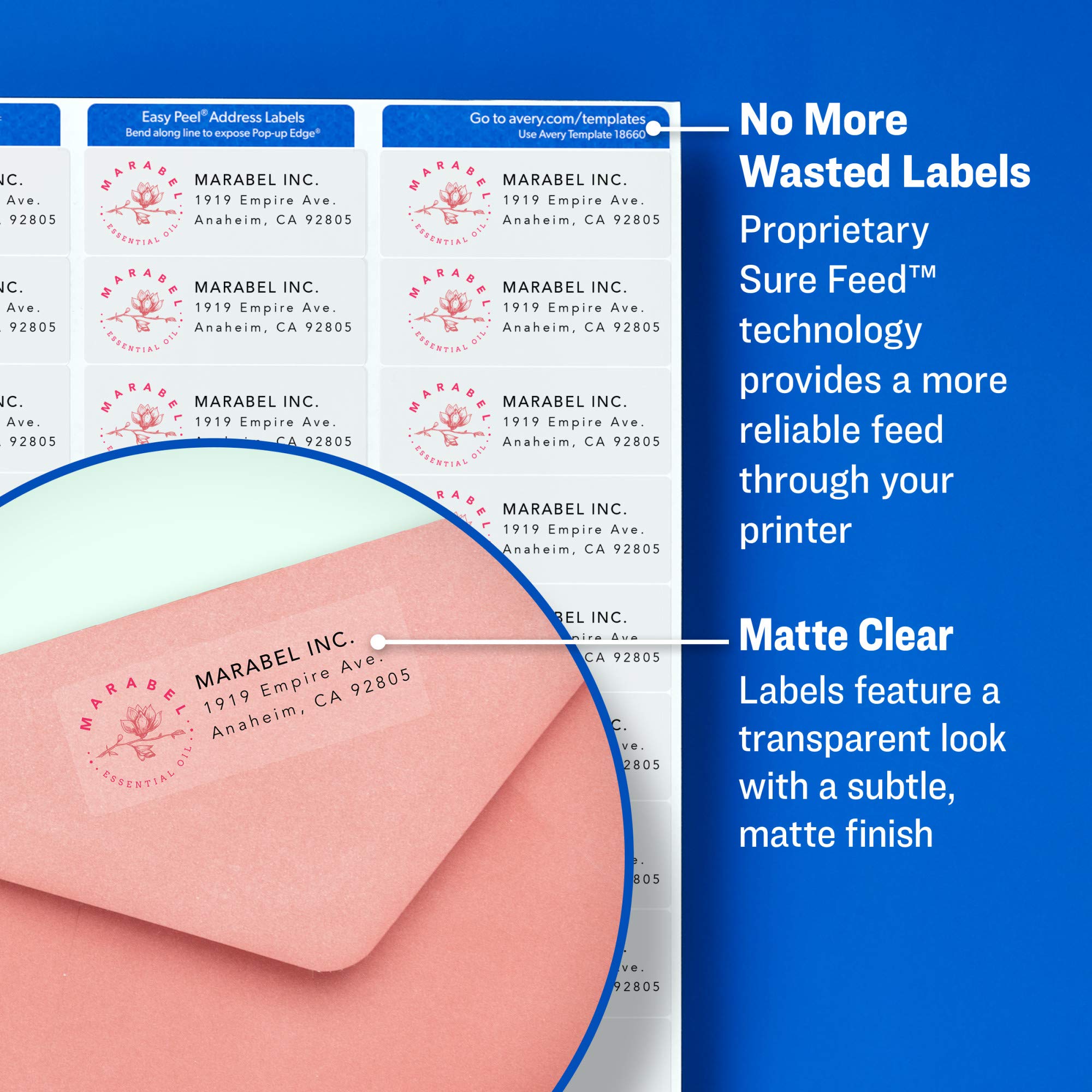 Avery Printable Return Address Labels with Sure Feed, 0.5" x 1.75", Matte Clear, 800 Blank Mailing Labels (18667)