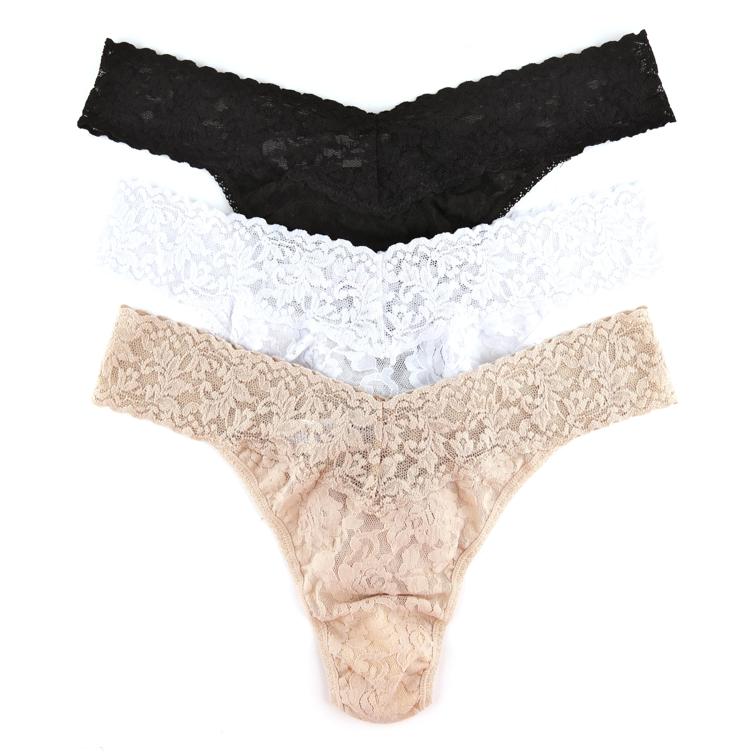 hanky panky, Signautre Lace Original Rise Thong, Black, White, Chai One Size (4-14), Elegant Underwear for Women, Durable and Comfortable