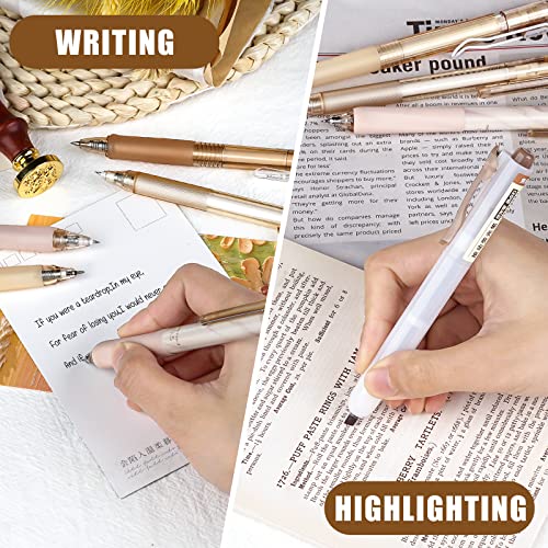 Four Candies 12Pack Pastel Gel Ink Pen Set, 11 Pack Black Ink Pens with 1Pack Highlighter for Writing, Retractable 0.5mm Fine Point Gel Pens, Cute Note Taking Pens for School Office (Brown)