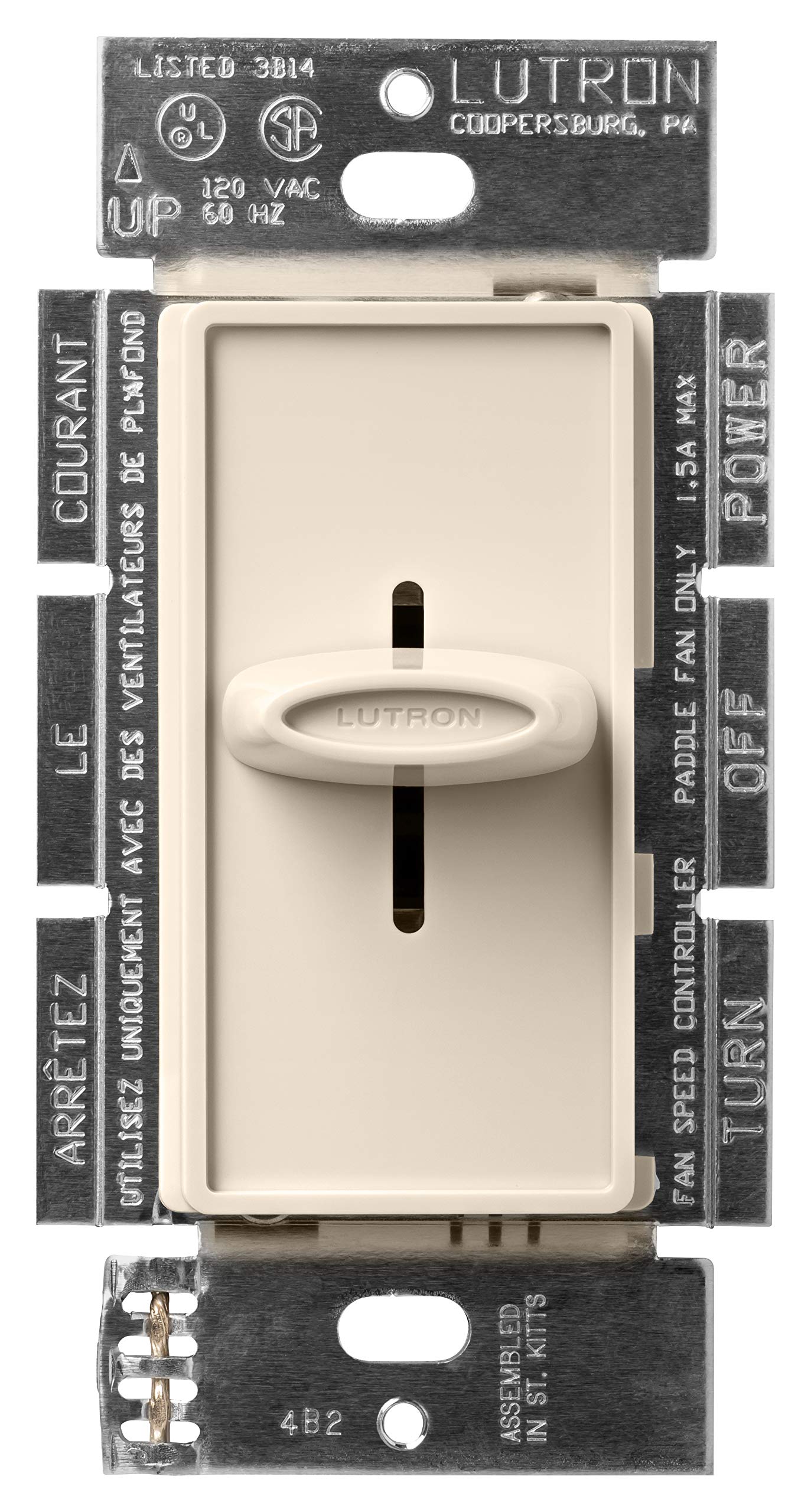 Lutron SFSQ-F-LA Skylark 1.5-Amp Single Pole Slide-To-Off 3-Speed Fan Control, Light Almond