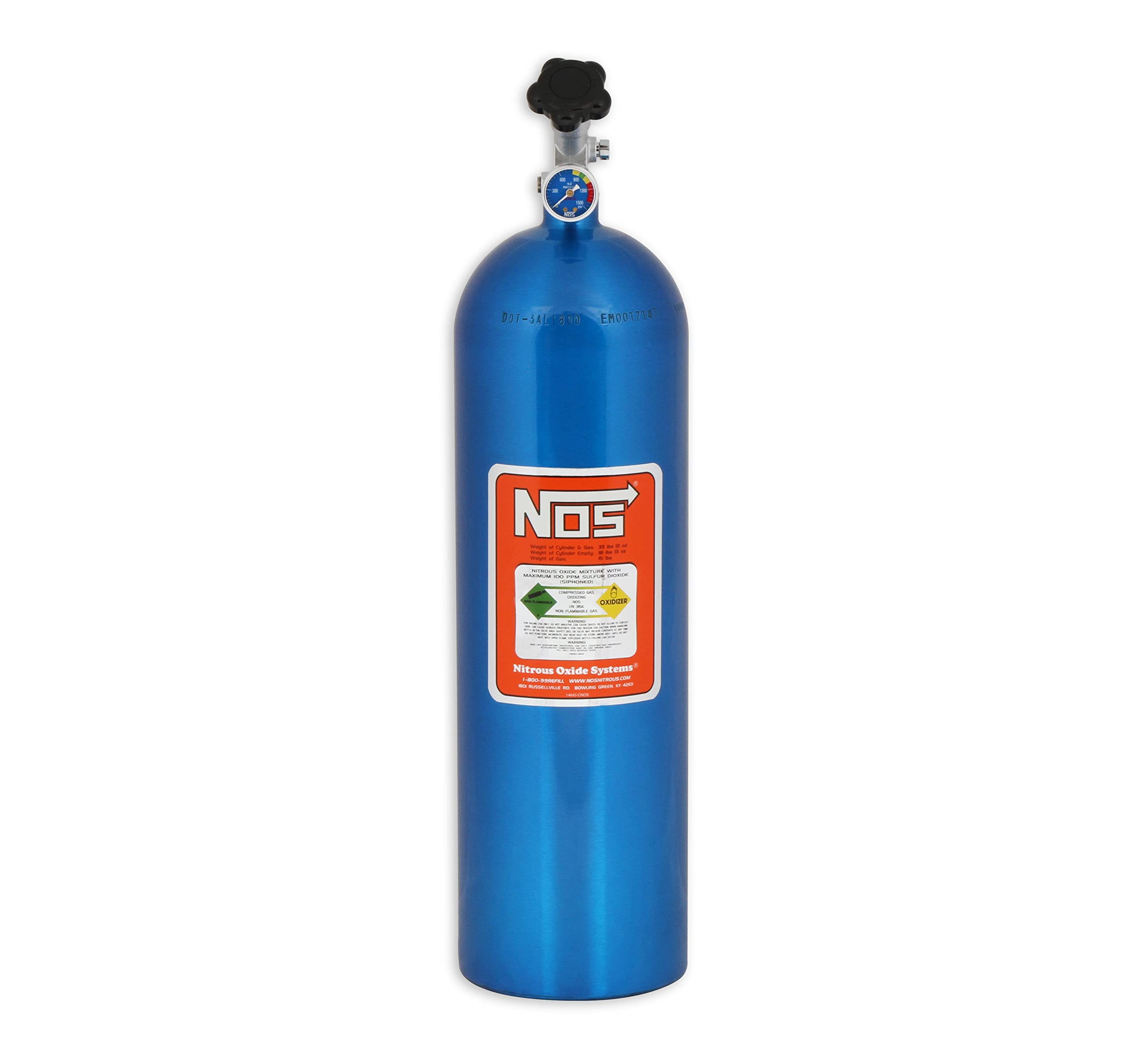 NOS 14750NOS Electric Blue Aluminum 15-pound Nitrous Bottle with Hi-Flow Valve