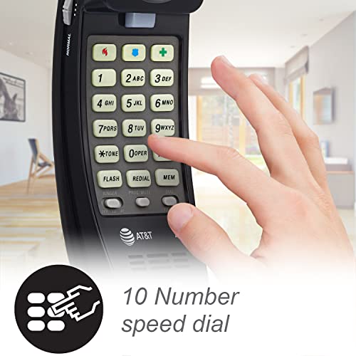AT&T 210 Basic Trimline Corded Phone, No AC Power Required, Wall-Mountable, Black