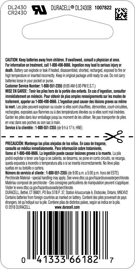 Duracell FBA_44087 1 2430 3V Photo Electronic Battery, Clear