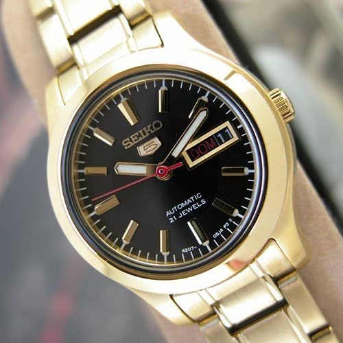 Seiko Women's SYMD96 5 Automatic Black Dial Gold-Tone Stainless Steel Watch