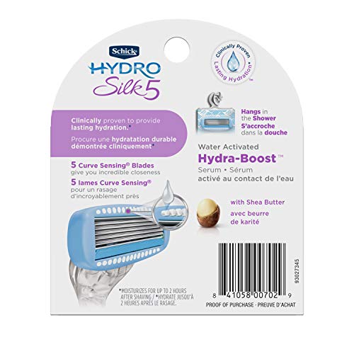 Schick Hydro Silk Moisture Razor Blade Refills, 4 Count | 5-Blade Moisturizing Razors for Women | Womens Moisturizing Razor Refills