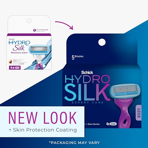 Schick Hydro Silk Moisture Razor Blade Refills, 4 Count | 5-Blade Moisturizing Razors for Women | Womens Moisturizing Razor Refills