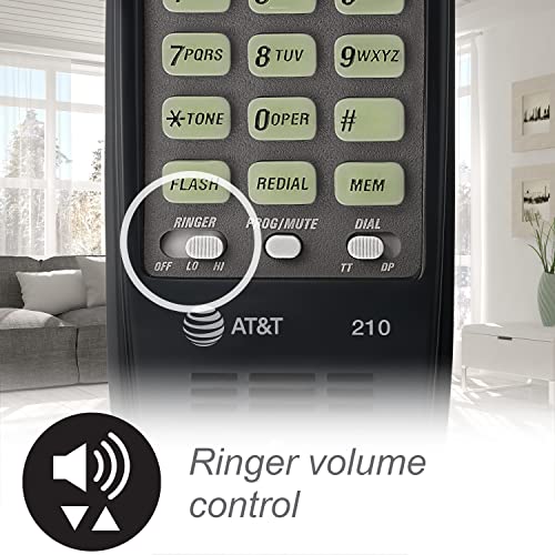 AT&T 210 Basic Trimline Corded Phone, No AC Power Required, Wall-Mountable, Black