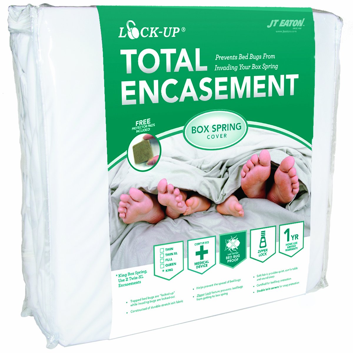 JT Eaton 80QUBOX Lock-Up Total Encasement Bed Bug Protection for Queen Size Box Spring, Durable Stretch-Knit Fabric