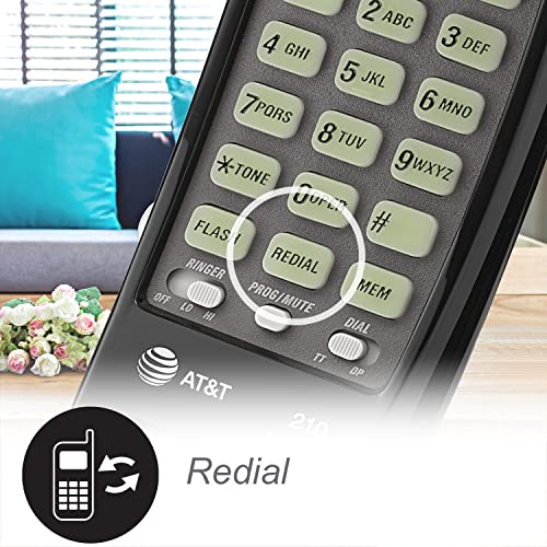 AT&T 210 Basic Trimline Corded Phone, No AC Power Required, Wall-Mountable, Black