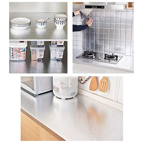 Kitchen Backsplash Stickers Wallpaper, Kitchen Sticker Self Adhesive Kitchen Foil Stickers Oil and Water Resistant Cooktop Sticker for Cabinet Countertops and Drawer Liner Shelves . 15.7x118 Inchs…