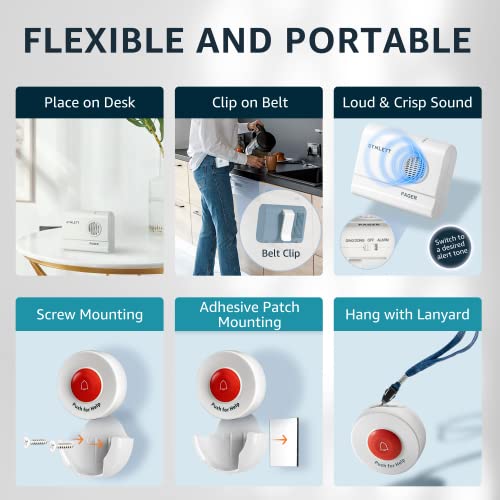 Caregiver Pager Wireless Call Buttons for Elderly Monitoring SOS Alert System Portable Alarm for Nurse Call Seniors Patients Emergency Home