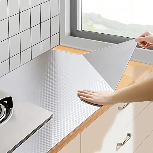 Kitchen Backsplash Stickers Wallpaper, Kitchen Sticker Self Adhesive Kitchen Foil Stickers Oil and Water Resistant Cooktop Sticker for Cabinet Countertops and Drawer Liner Shelves . 15.7x118 Inchs…