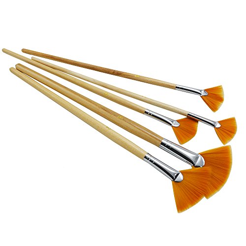 JOWOART 5Pcs/Set,Fan-Shaped Nylon Hair Short Wood Rod Brush Painting Drawing Supplies