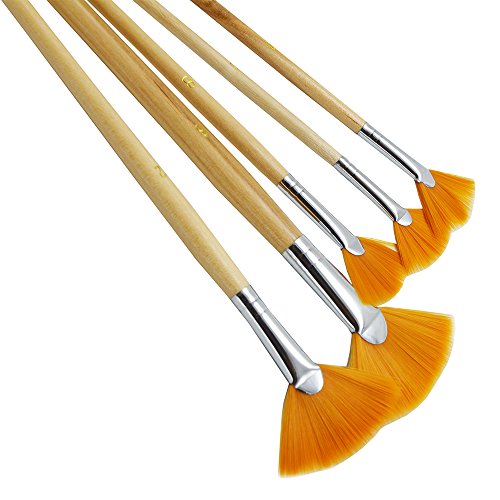 JOWOART 5Pcs/Set,Fan-Shaped Nylon Hair Short Wood Rod Brush Painting Drawing Supplies
