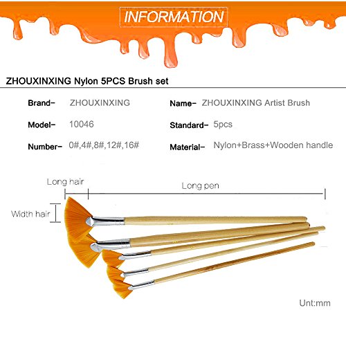 JOWOART 5Pcs/Set,Fan-Shaped Nylon Hair Short Wood Rod Brush Painting Drawing Supplies