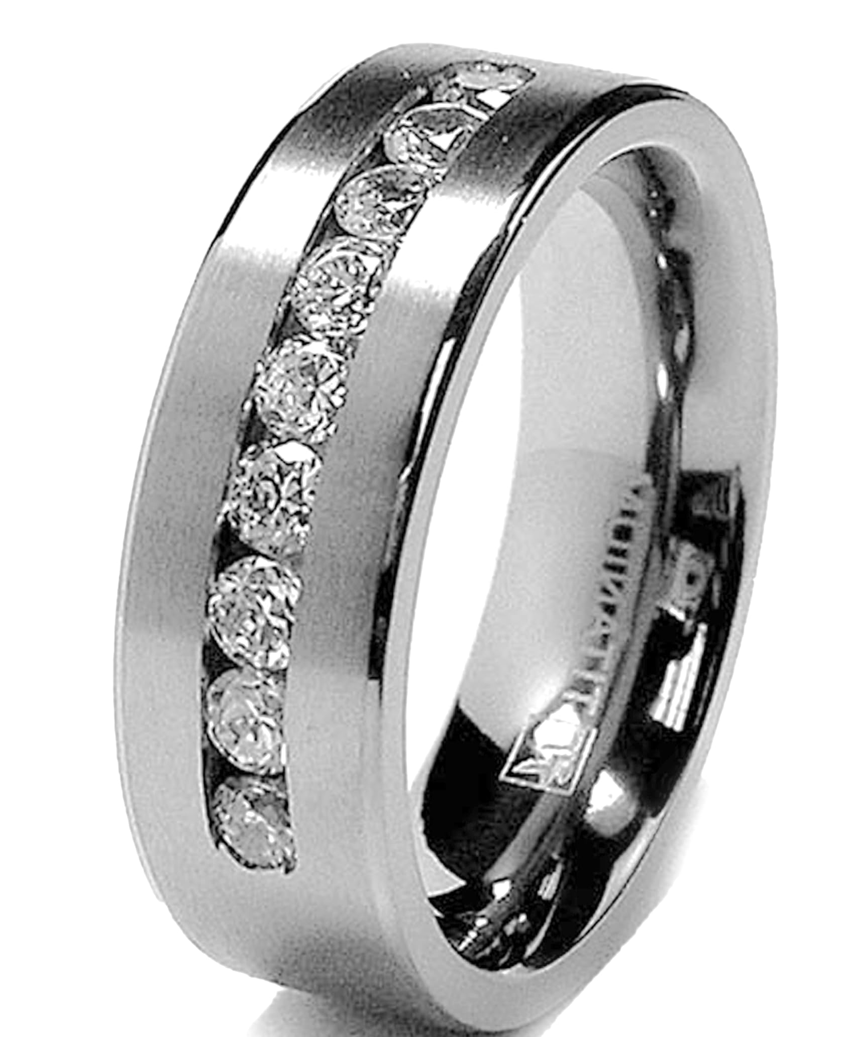 Metal Masters 8 MM Men's Titanium Ring Wedding Band with 9 Large Channel Set Cubic Zirconia CZ Size 12