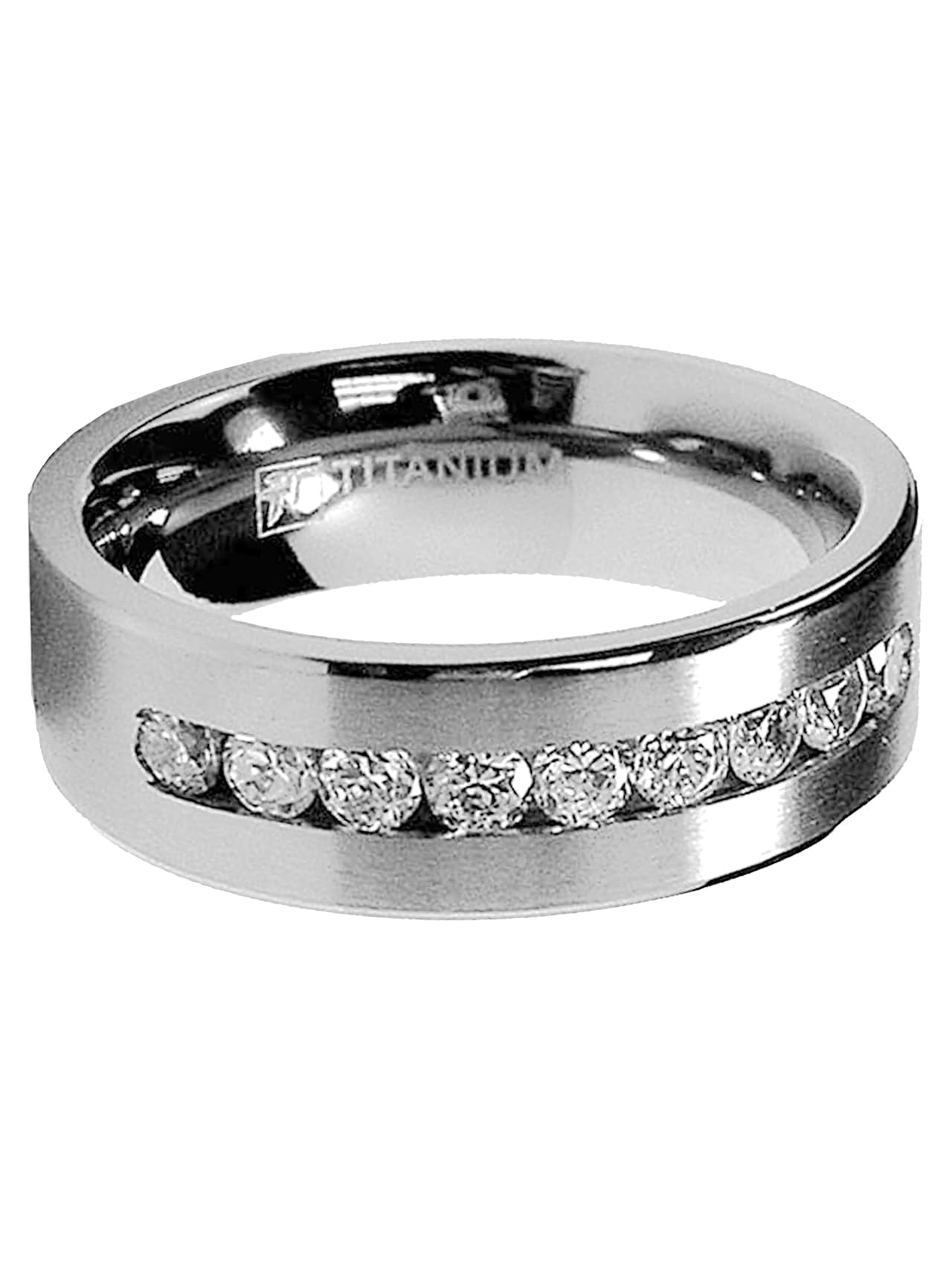 Metal Masters 8 MM Men's Titanium Ring Wedding Band with 9 Large Channel Set Cubic Zirconia CZ Size 12