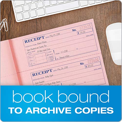 Adams Money and Rent Receipt Book, 3-Part, Carbonless, White/Canary/Pink, 7-5/8" x 10-7/8", Bound Wraparound Cover, 100 Sets per Book, 4 Receipts per Page (TC1182)