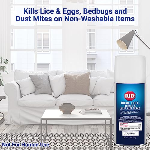 Rid Home Lice Bed Bug Dust Mite Spray Home Treatment Spray With Permethrin Kills Lice and Lice Eggs on Mattresses Furniture Car Interiors and Other Nonwashable Items Spray Can , 5 Ounce