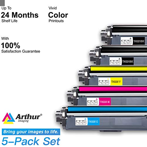 Arthur Imaging Compatible Toner Cartridge Replacement for Brother TN221 TN225 (2 Black, 1 Cyan, 1 Yellow, 1 Magenta, 5-Pack)
