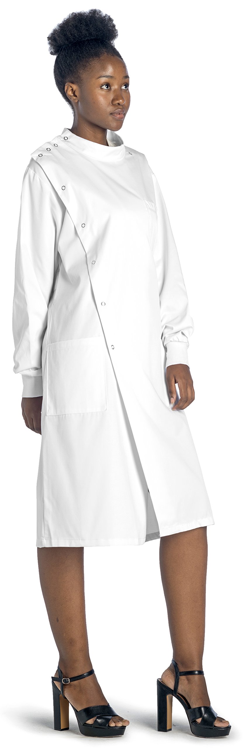 Dr. James Premium Howie Style Unisex Lab Coat for Men & Women, Cuffed Sleeves, Classic Fit, Snap Closing, 43" Length (S (Men S/Women M)) White