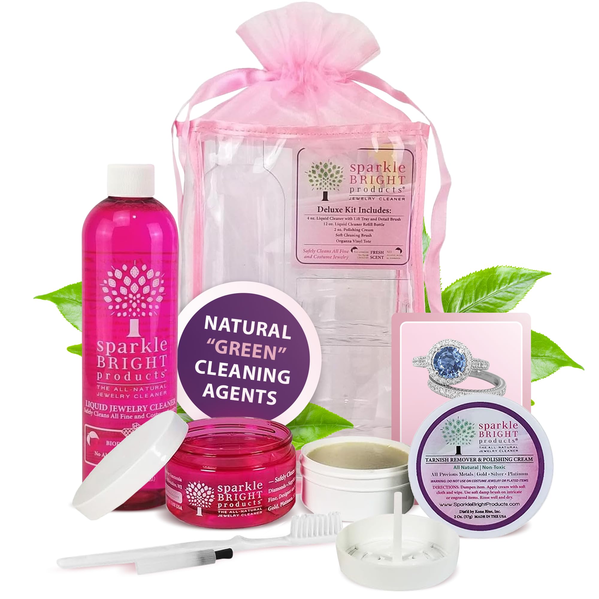 Sparkle Bright All-Natural Jewelry Cleaner - Deluxe Cleaning Kit - Ultrasonics, Gold, Silver, Diamonds, Fine, Fashion, Designer Jewelry