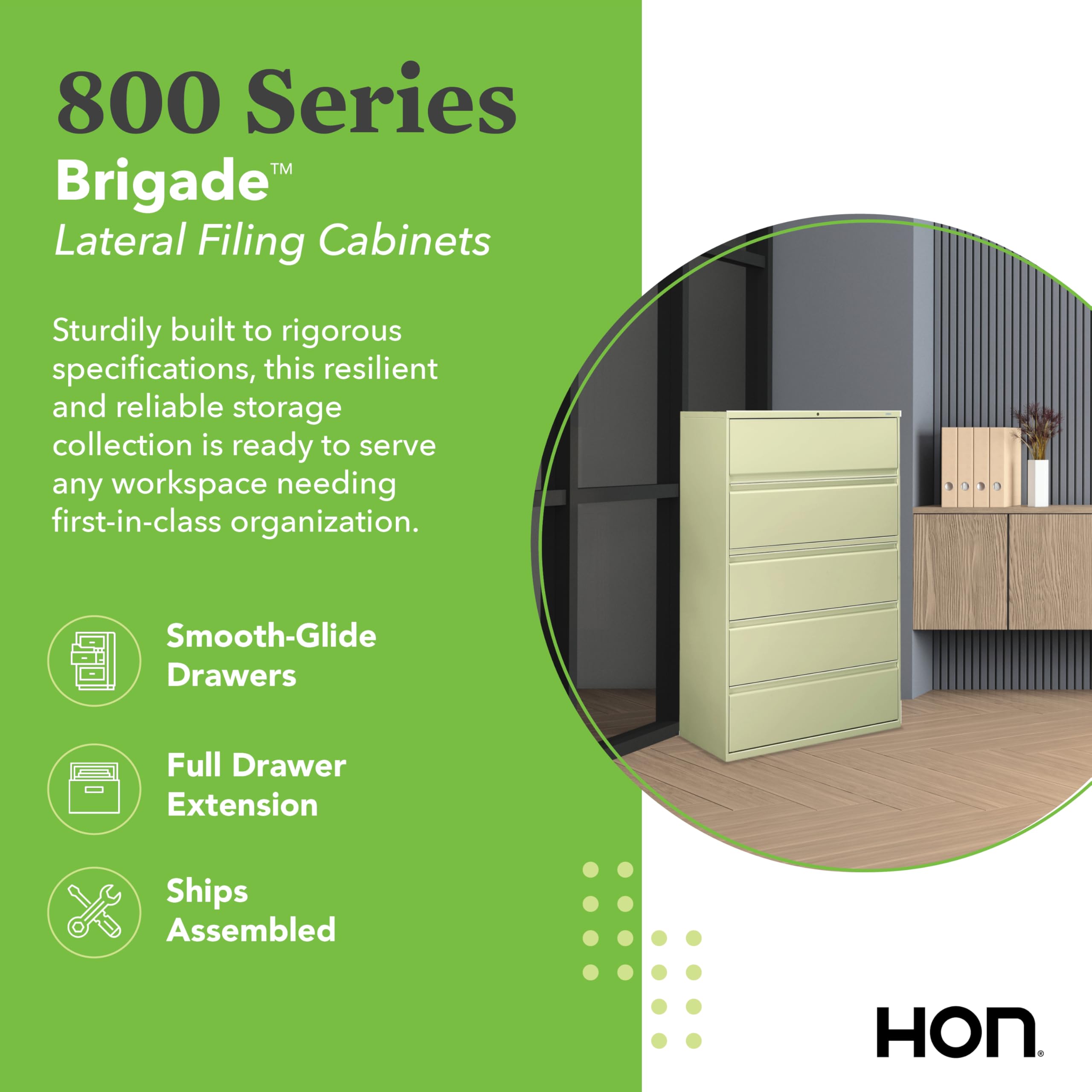 HON Brigade 5 Drawer Lock-800 Series Lateral Office Storage Locking Metal Cabinet 42" W x 18" D-Adjustable Hangrails for A4, legal, Letter Files-Putty