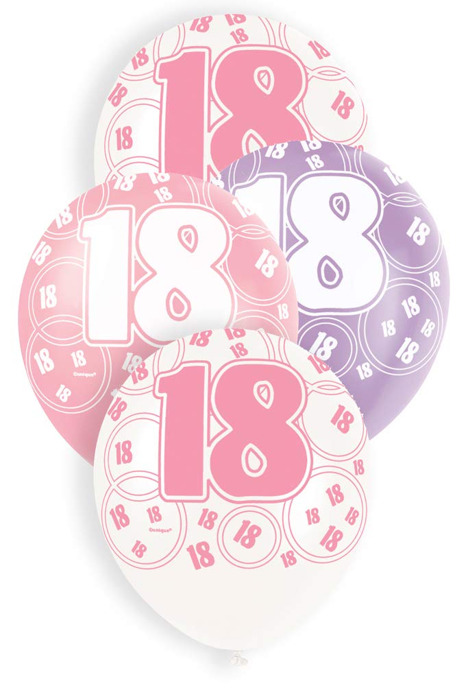 Unique Party 80872-12" Latex Glitz Pink 18th Birthday Balloons, Pack of 6