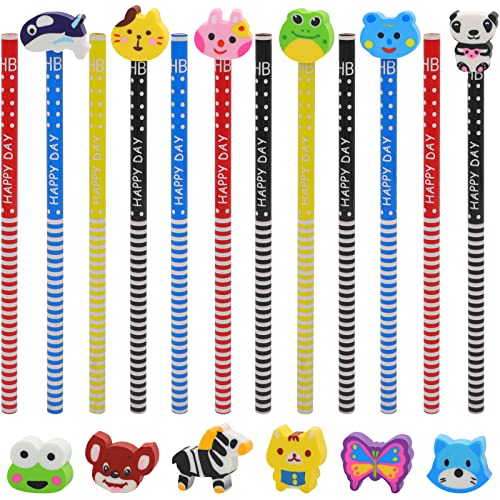 Cute Pencils for Kids, Fun Pencil with Erasers Toppers, Woodcased #2 Pencils for School Classroom(12 Pack)