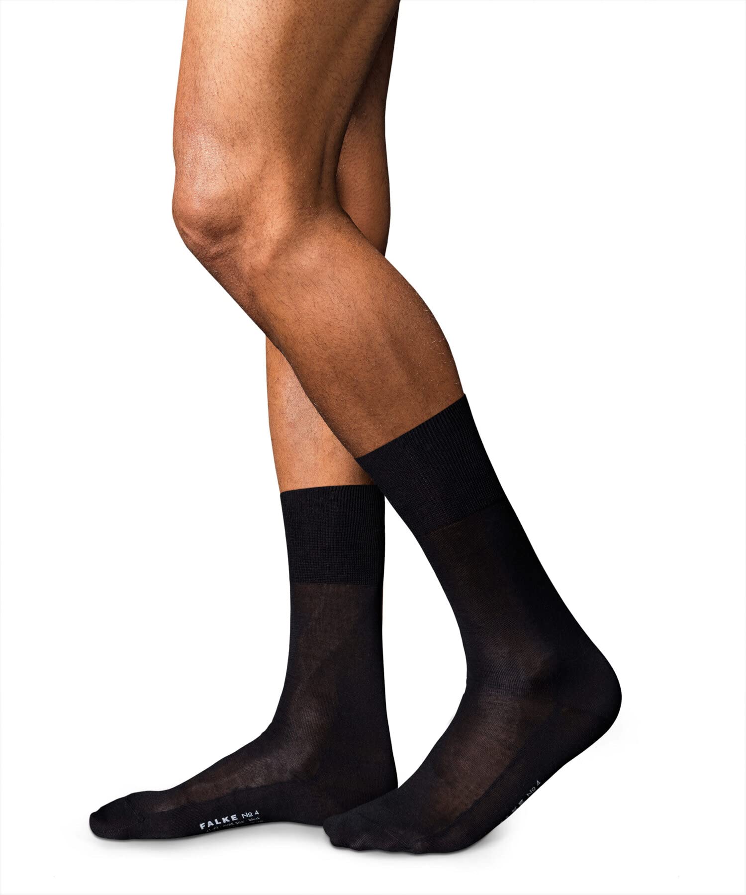 FALKE Men's No. 4 Dress Socks, Silky Soft, Breathable, Quick Drying, Pure Silk, Designer Crew Length Stockings, Black (Black 3000), 8-9, 1 Pair