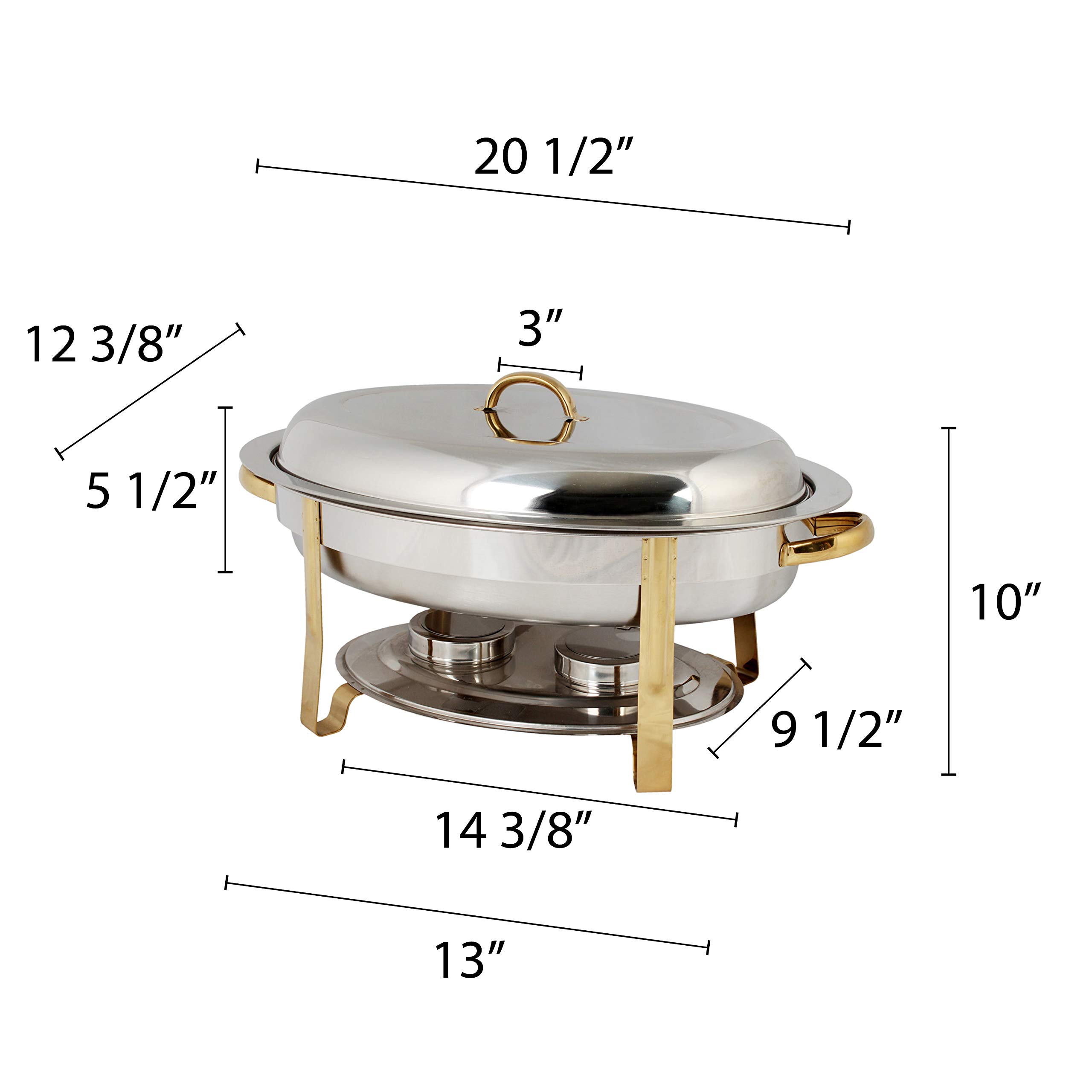 Excellanté Stainless Steel 6 Quart Gold Accented Oval Chafer