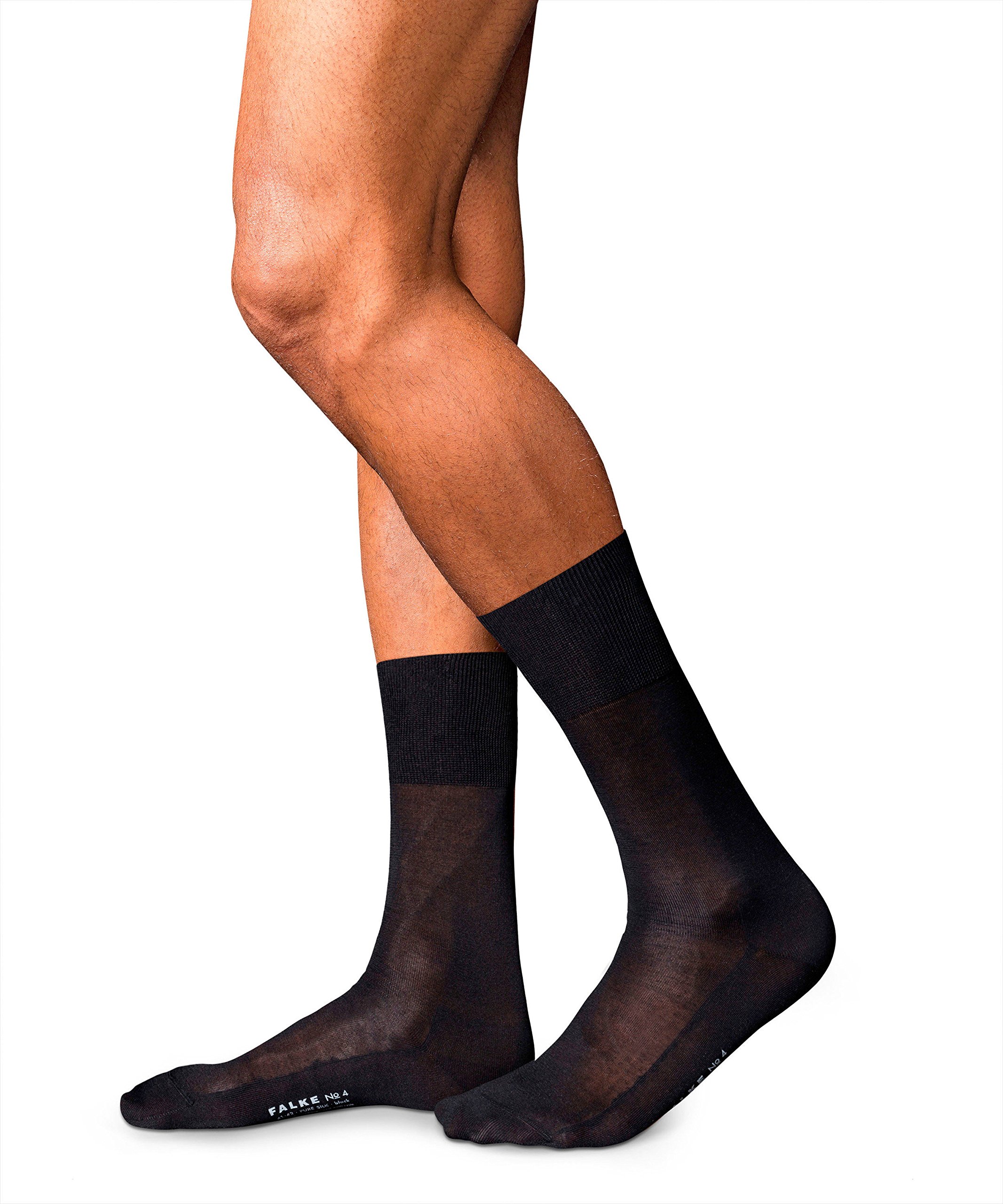 FALKE Men's No. 4 Dress Socks, Silky Soft, Breathable, Quick Drying, Pure Silk, Designer Crew Length Stockings, Black (Black 3000), 8-9, 1 Pair