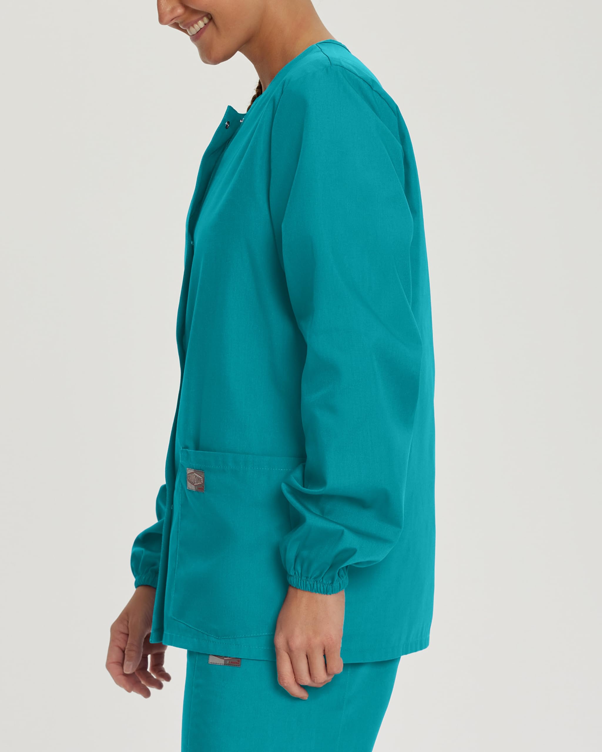 Landau Scrub Zone Relaxed Fit 2-Pocket Snap-Front Scrub Jacket for Women 75221 Teal XLG