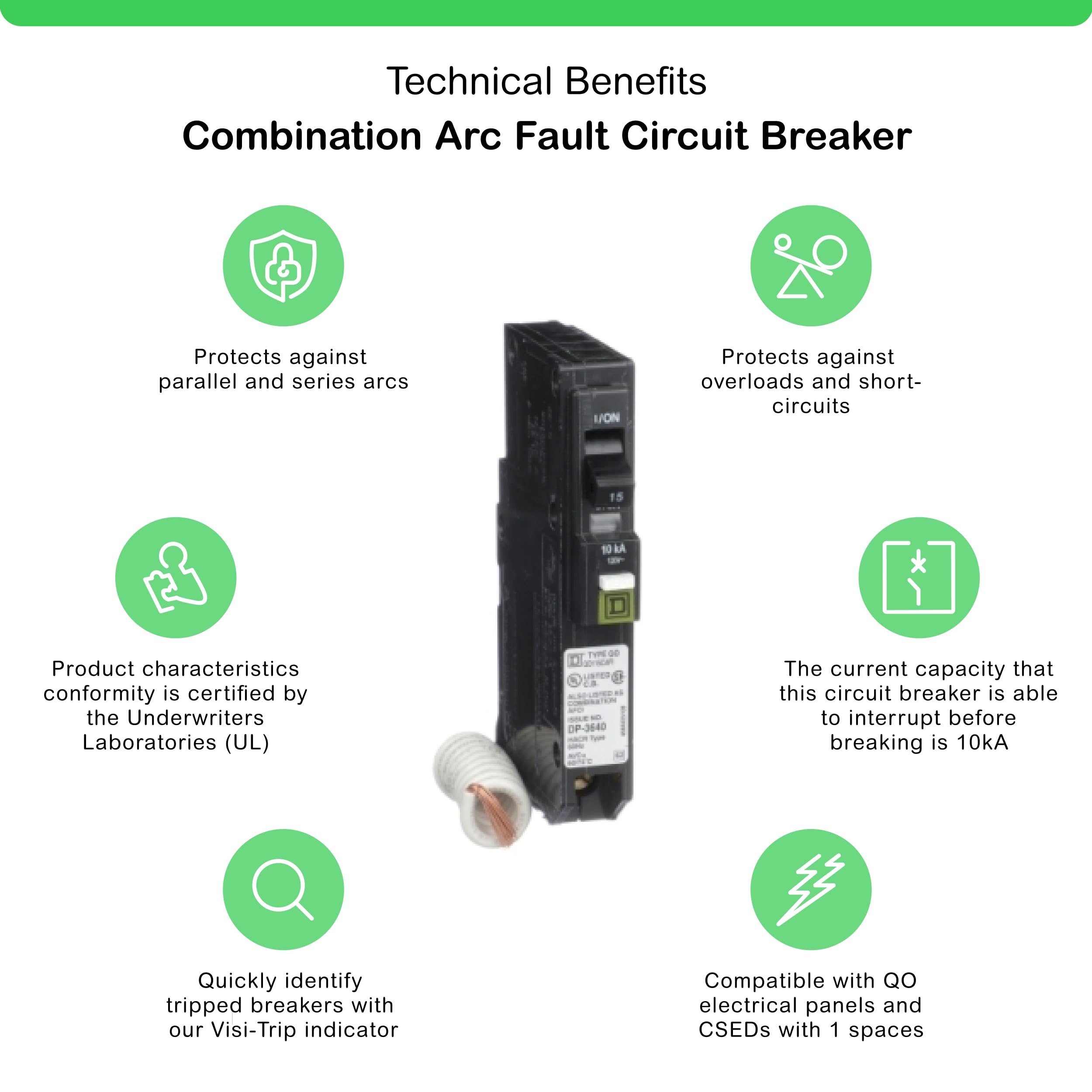 Square D - QO115CAFIC Arc Fault Breaker, Black