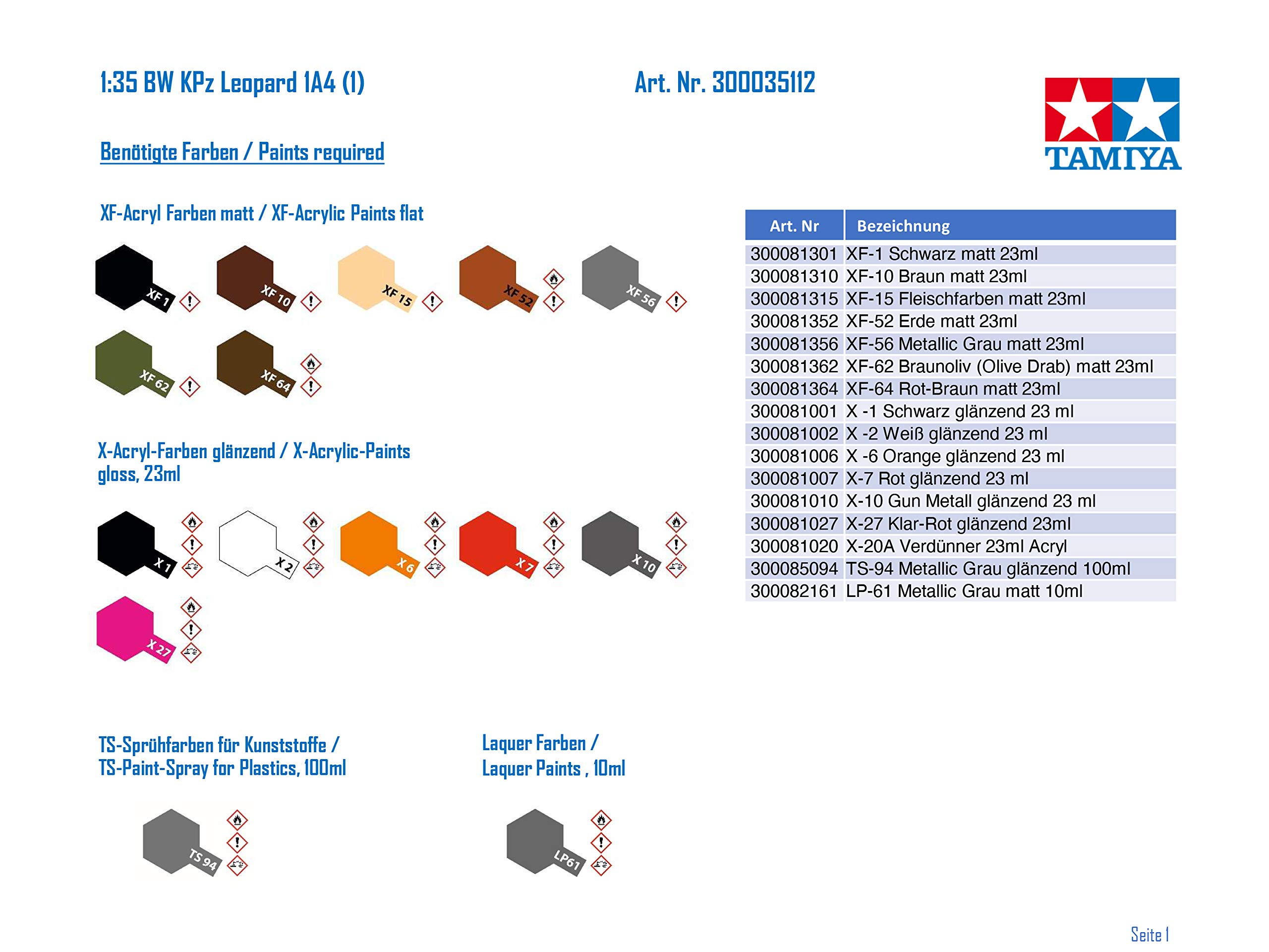 Tamiya Plastic Model 1: 35 300035112 German Army Leopard 1 A4 – 1
