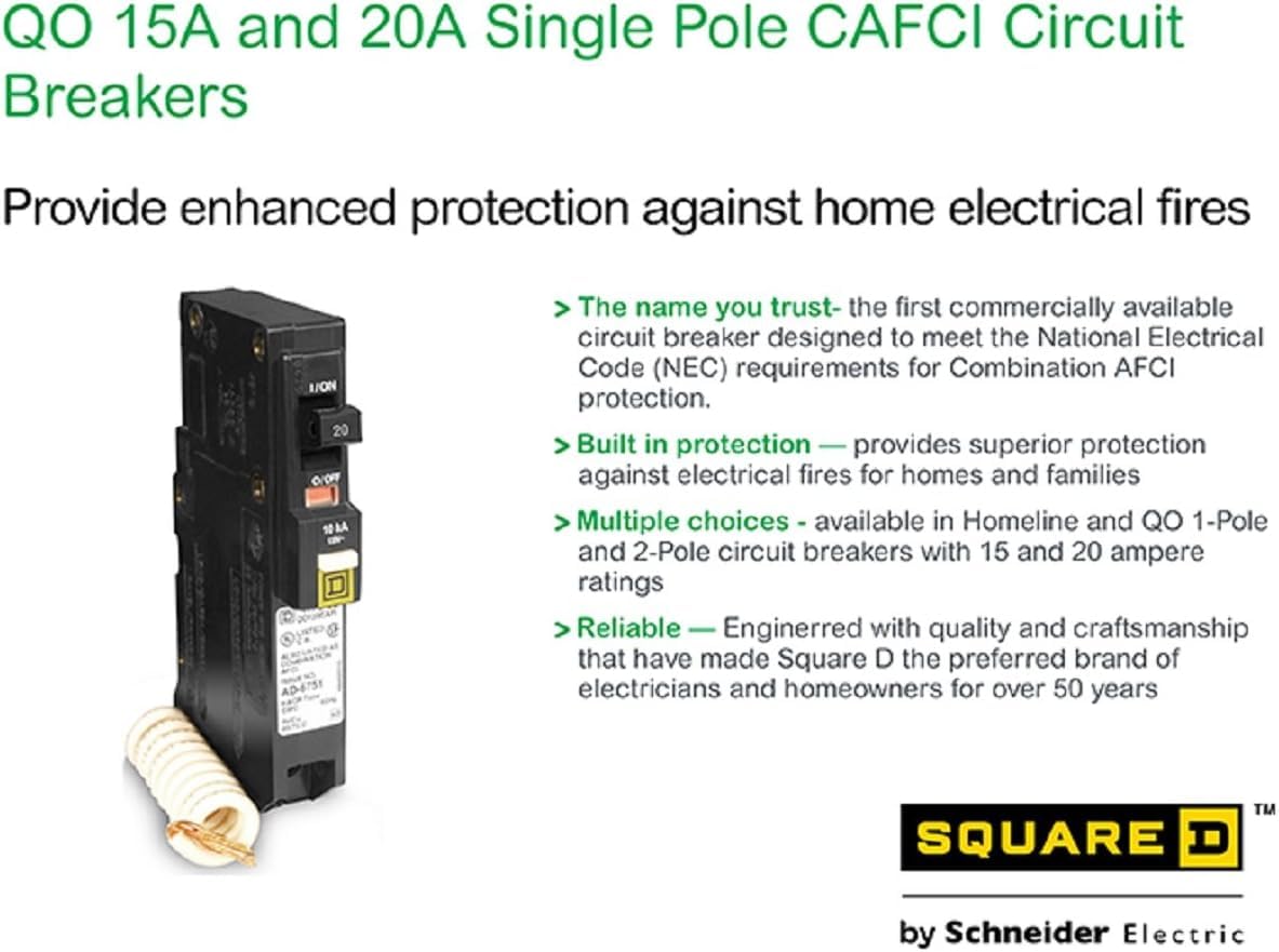 Square D QO120CAFI QO 20A Arc Fault Breaker