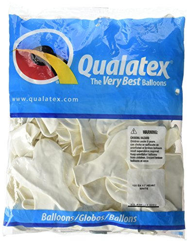 Pioneer Balloon Company Heart Latex Balloon, 11", White, Pack of 100