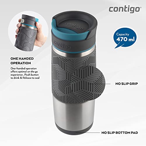 Contigo Autoseal Transit Stainless Steel Travel Mug, 16 Oz, Stainless Steel with Blue