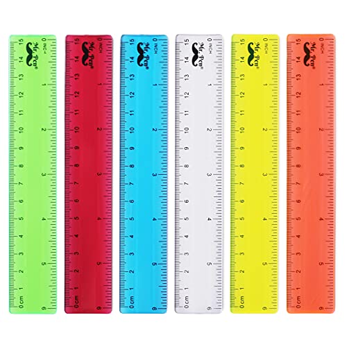 Mr. Pen- Rulers, 6 inch Rulers, 6 Pack, Assorted Colors. Clear Ruler, Rulers for School, Ruler with Inches and Centimeters, Rulers for Kids, Plastic Ruler, Kids Ruler, Ruler for Kids, Small Ruler.