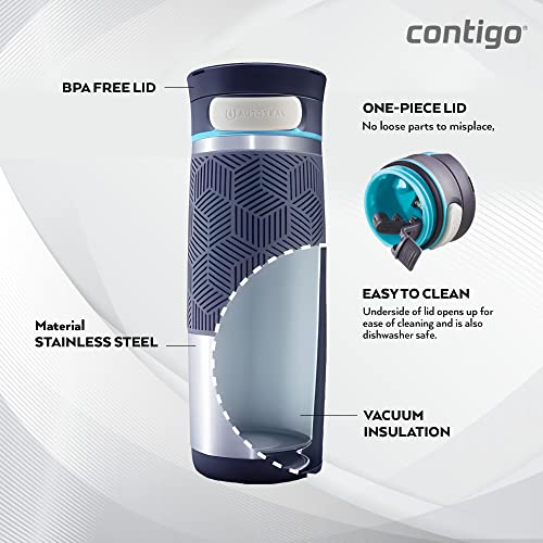 Contigo Autoseal Transit Stainless Steel Travel Mug, 16 Oz, Stainless Steel with Blue