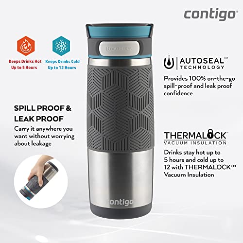 Contigo Autoseal Transit Stainless Steel Travel Mug, 16 Oz, Stainless Steel with Blue