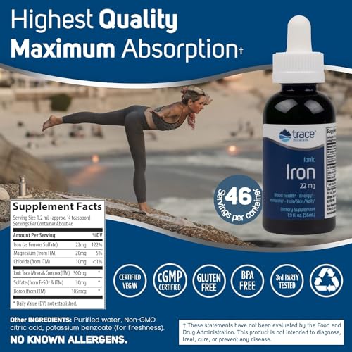 Trace Minerals Ionic Iron 22 mg - Dietary Supplement to Support Immune System Health & Energy - Liquid Ionic Trace Mineral Supplement with Ferrous Sulfate - 1.9 fl oz (About 46 Servings)
