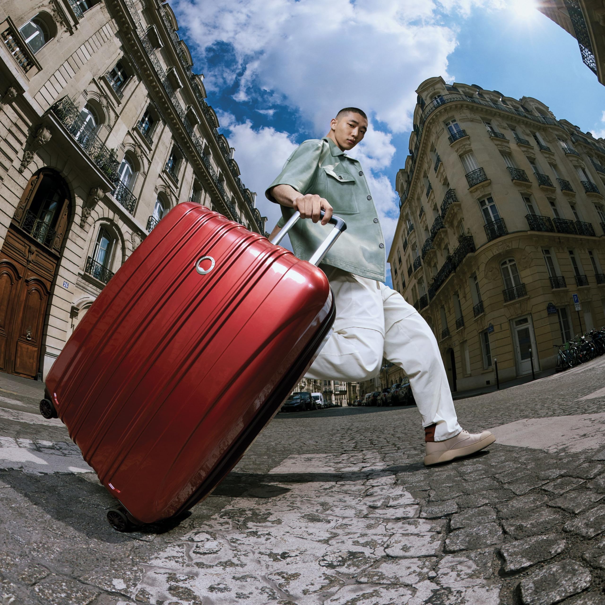 DELSEY PARIS Helium Aero Hardside Expandable Luggage with Spinner Wheels, Brick Red, Checked-Medium 25 Inch