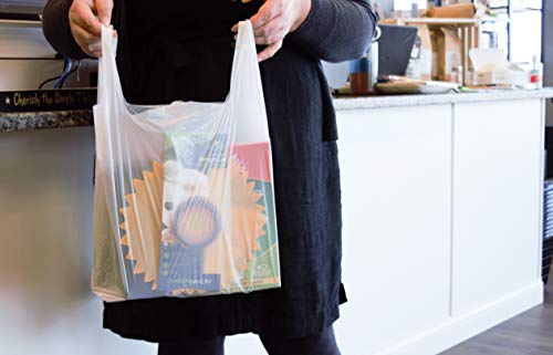 100 Large Plastic Grocery T-Shirt Bags - Plain White 12" x 6" x 21" by JA Kitchens