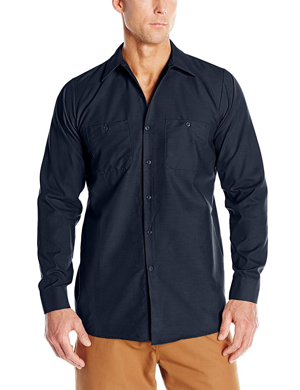Red Kap Men's Industrial Work Shirt, Regular Fit, Long Sleeve, Navy, X-Large