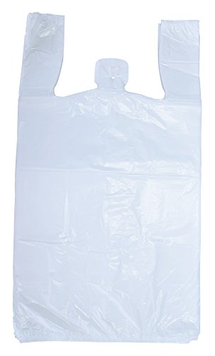 100 Large Plastic Grocery T-Shirt Bags - Plain White 12" x 6" x 21" by JA Kitchens