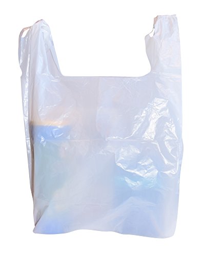 100 Large Plastic Grocery T-Shirt Bags - Plain White 12" x 6" x 21" by JA Kitchens
